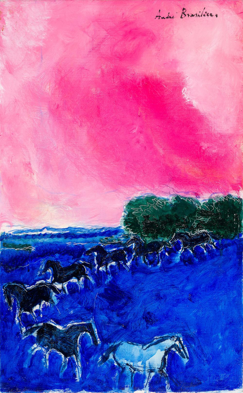 André Brasilier - oil on canvas Piano in landscape Rare painting by the ...