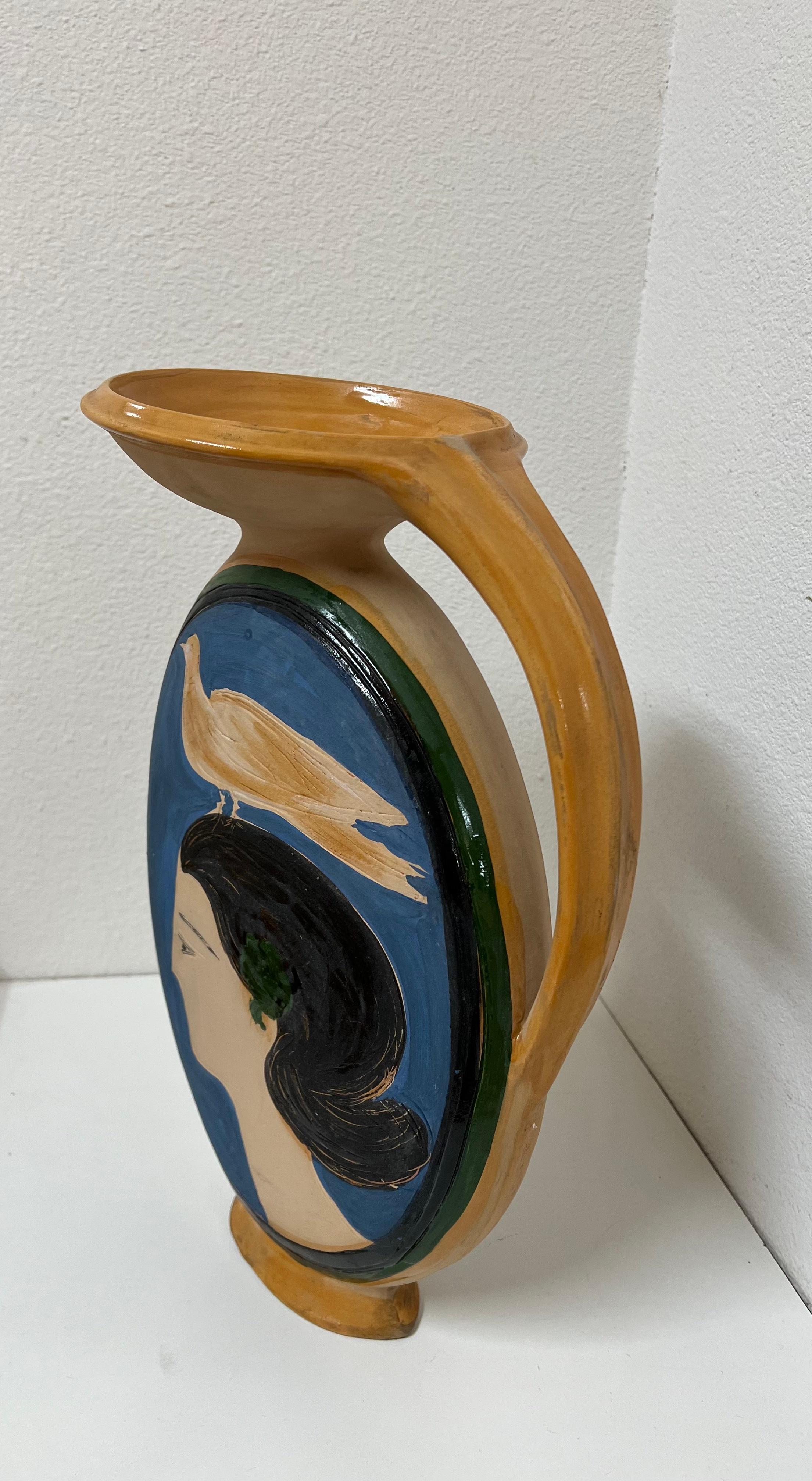 André Brasilier - André Brasilier, Woman with Bird, Ceramic, Inscribed ...