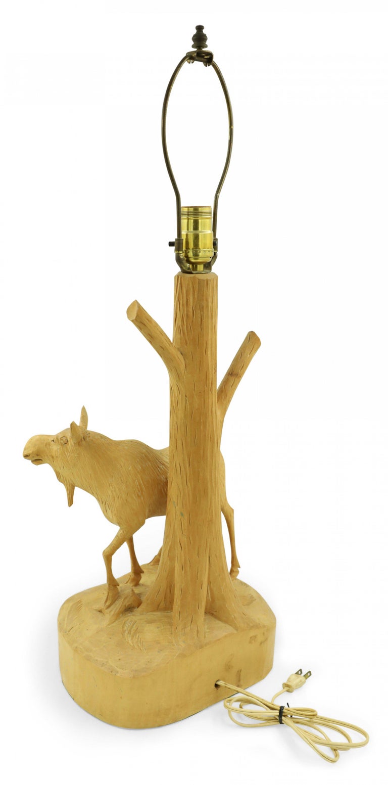 Andre Dube Mid-Century Rustic Canadian Carved Moose Form Table Lamp For ...