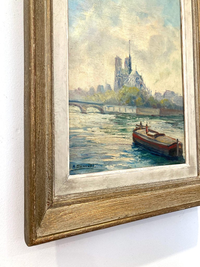 Andre Franchet - "A View of Notre-Dame" Post-Impressionist Oil Painting ...