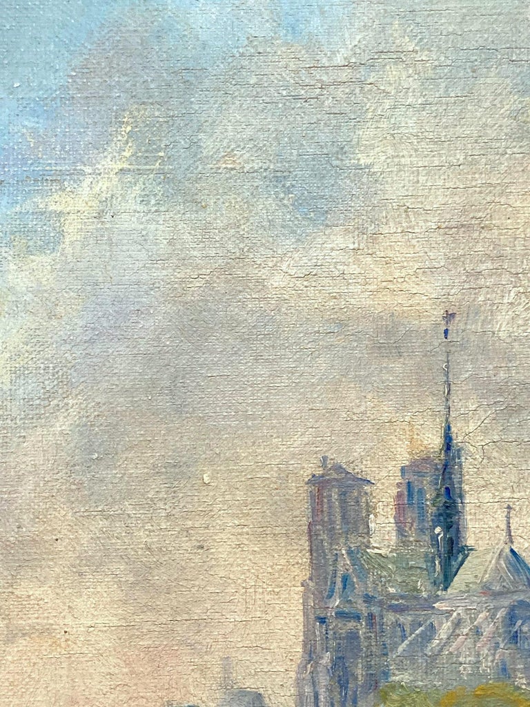 Andre Franchet - "A View of Notre-Dame" Post-Impressionist Oil Painting ...