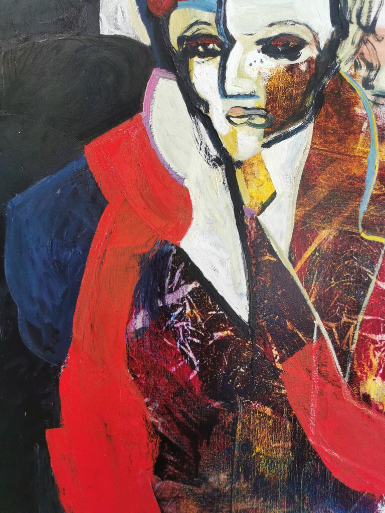 André François van Vuuren - Large Red Expressionist Portrait Oil ...