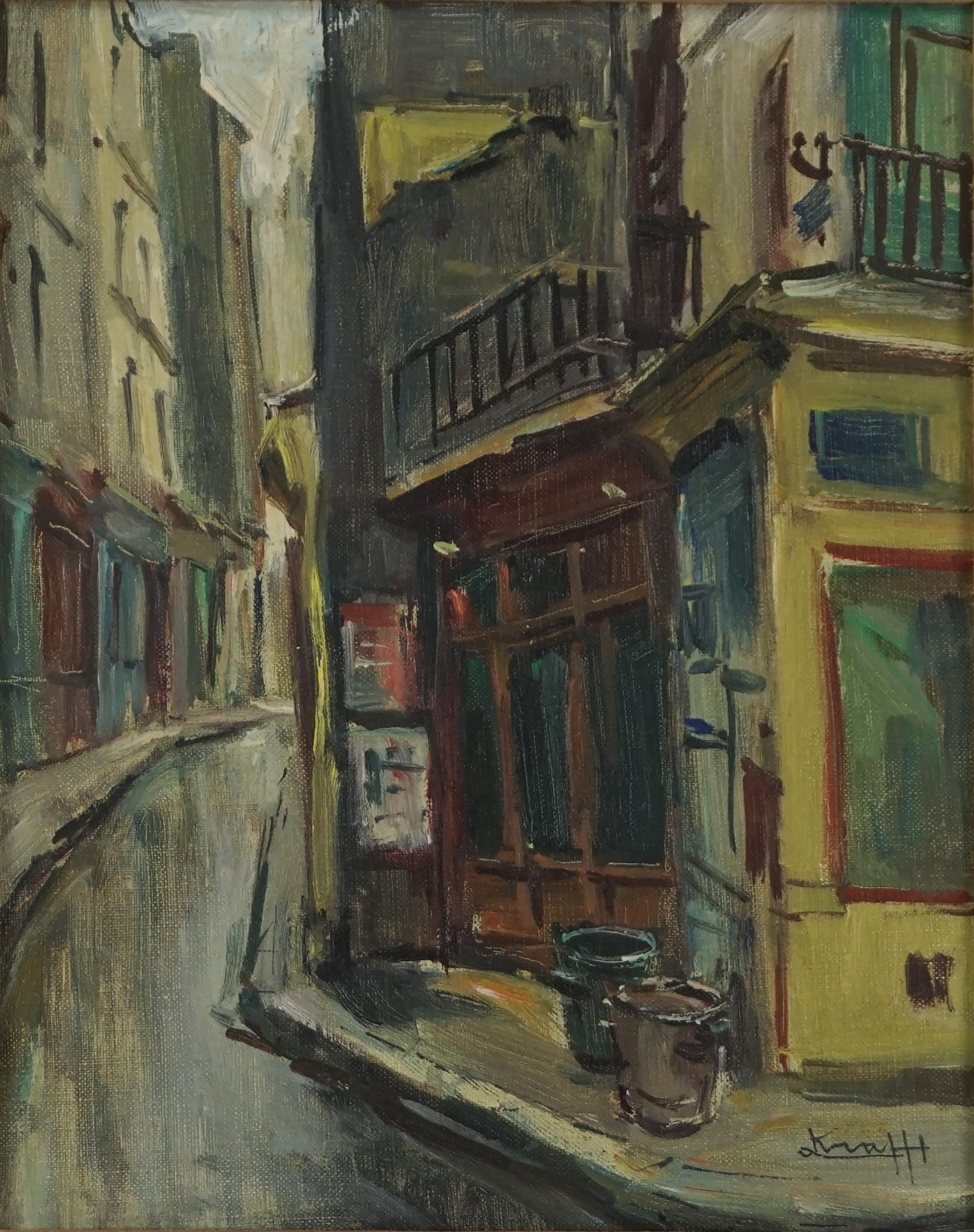 Andre Krafft - Post War Oil Painting of Rue Parisienne For Sale at 1stDibs