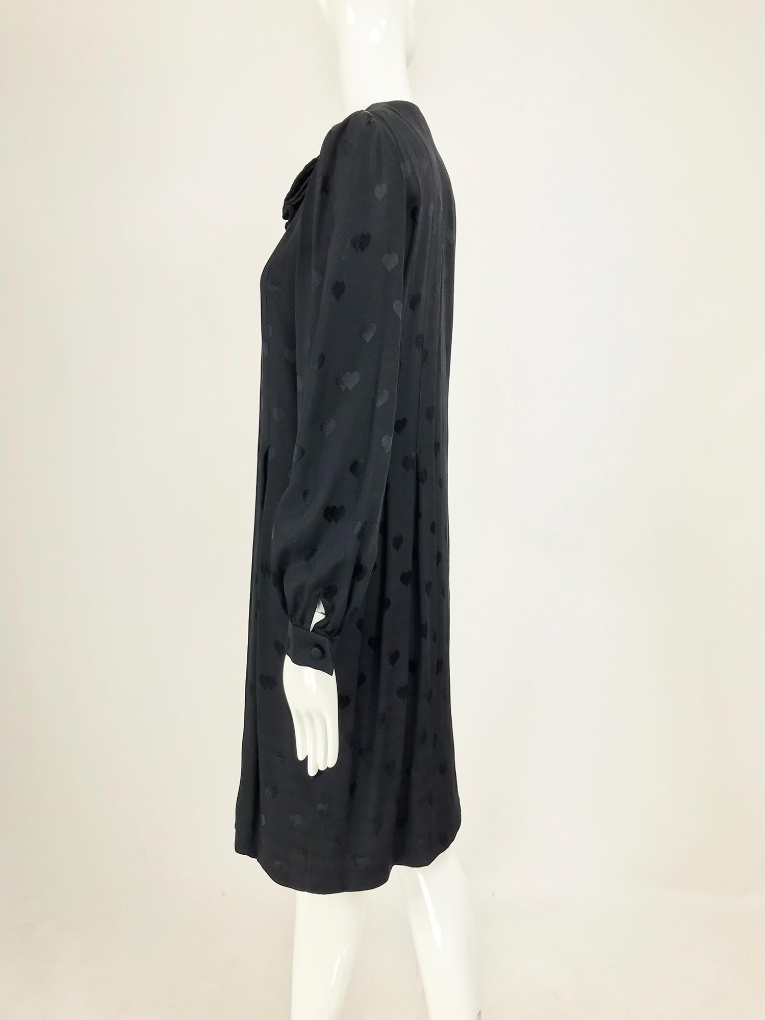 Andre' Laug black silk jacquard woven hearts dress 1970s For Sale at ...