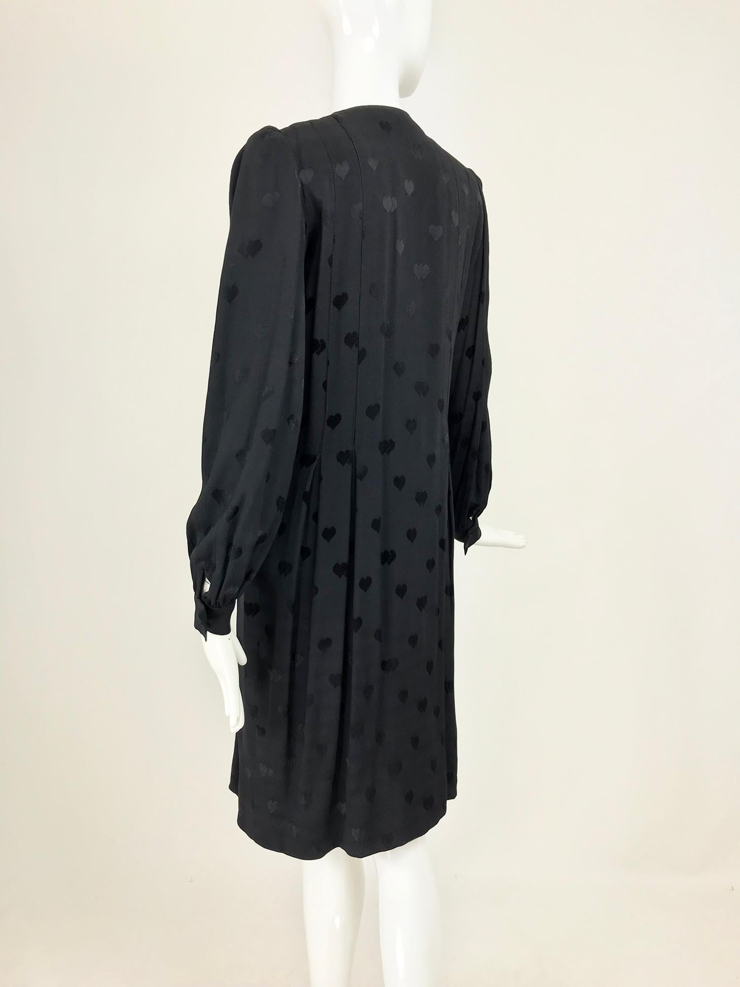 Andre' Laug black silk jacquard woven hearts dress 1970s For Sale at ...