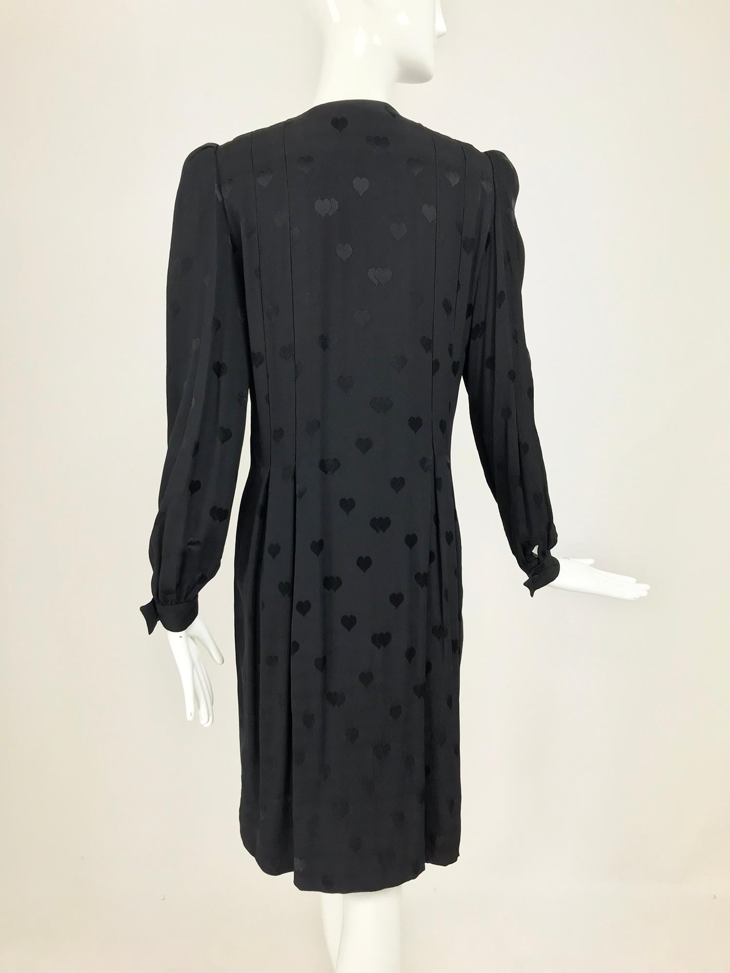 Andre' Laug black silk jacquard woven hearts dress 1970s For Sale at ...