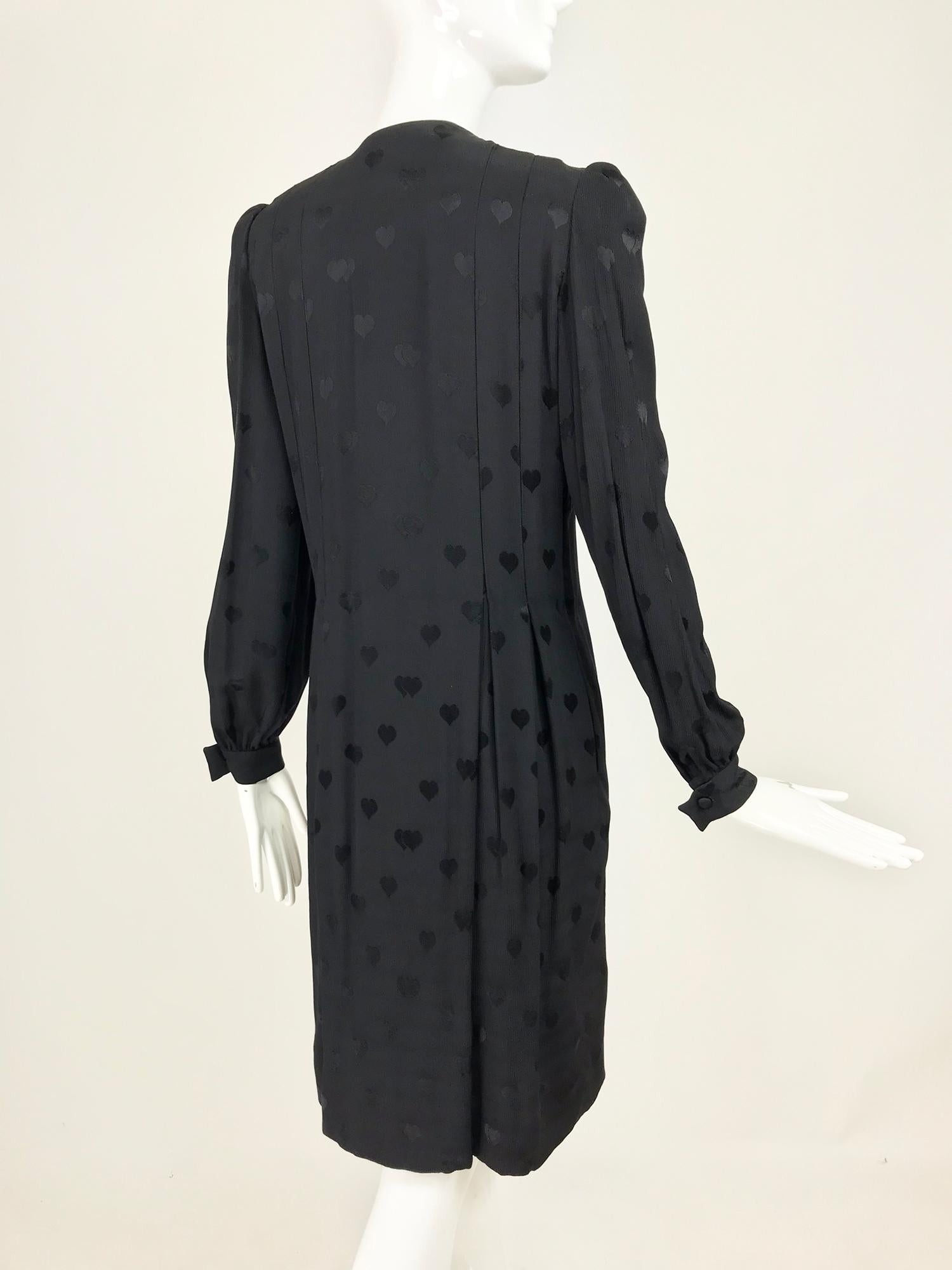Andre' Laug black silk jacquard woven hearts dress 1970s For Sale at ...