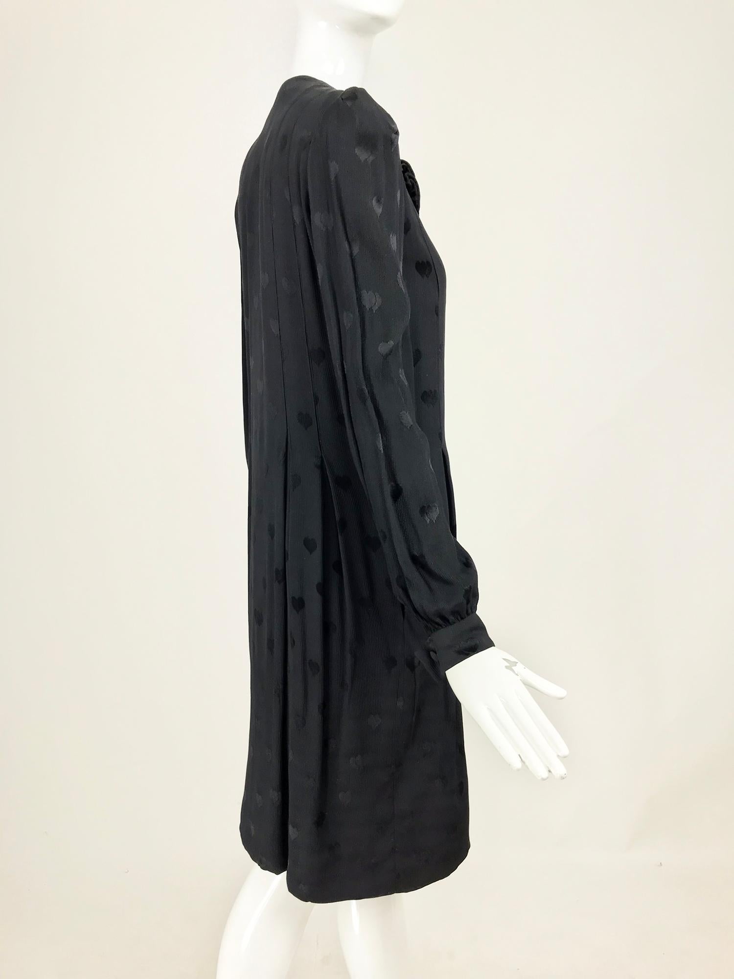 Andre' Laug black silk jacquard woven hearts dress 1970s For Sale at ...