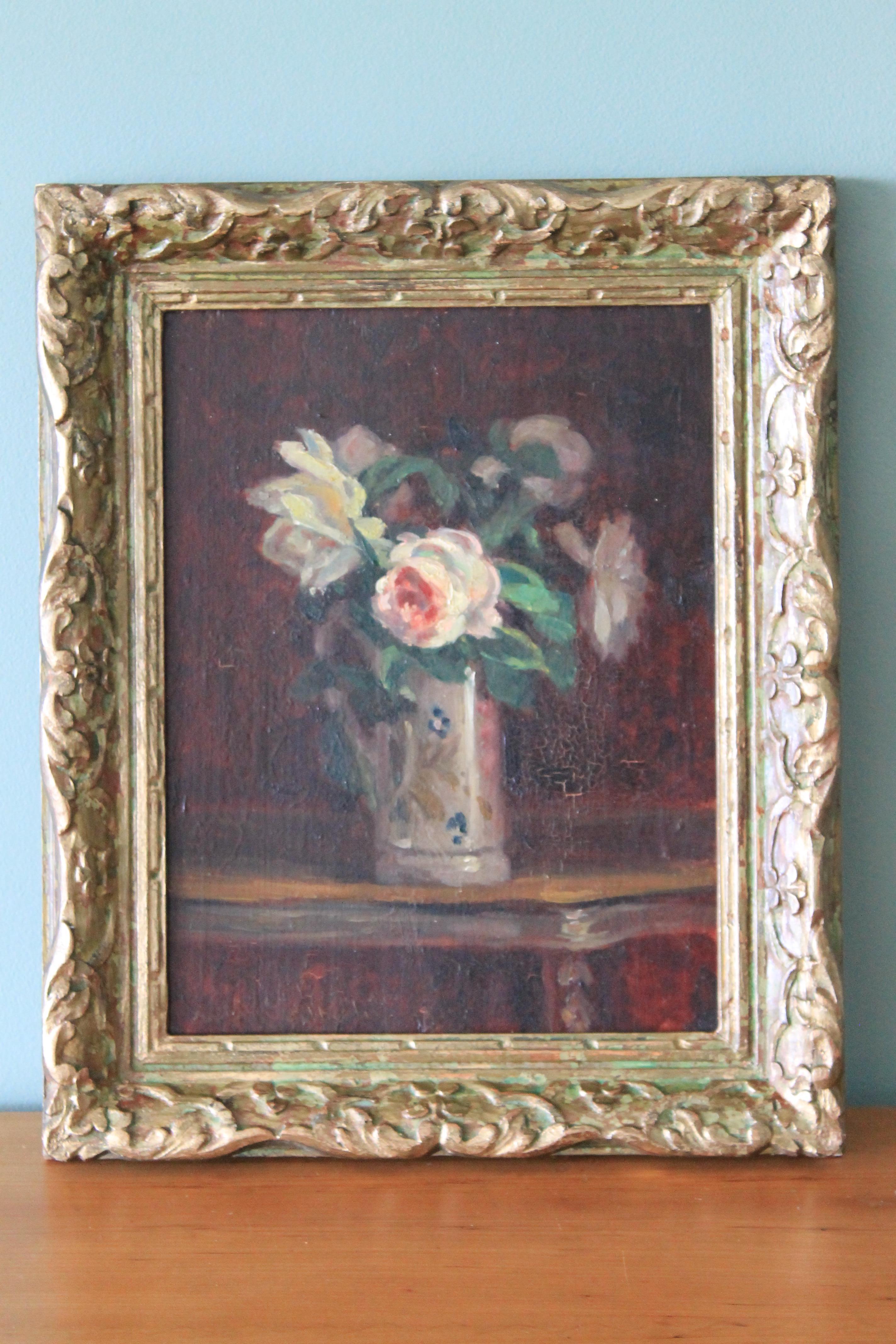 Andre Leon Albertin - Antique still life oil painting of roses by ...
