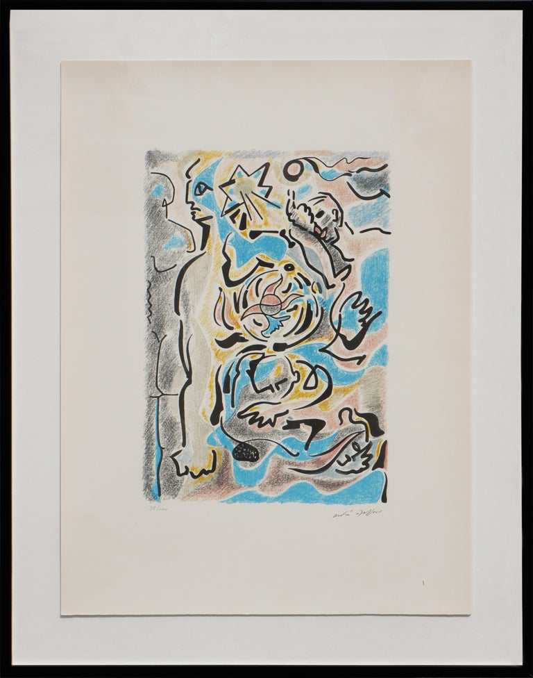 André Masson - “Omaggio a Michelangelo” Blue-Toned Abstract Colored ...
