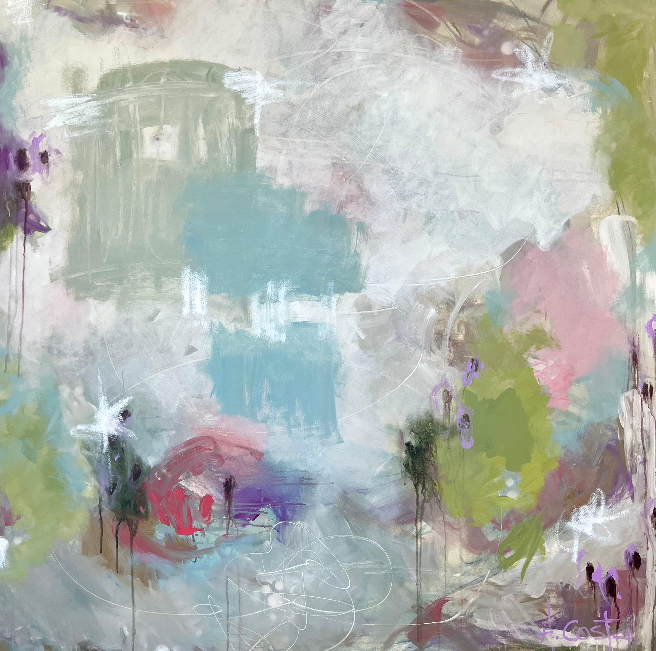 Andrea Costa - Shhh, Large Vertical Impressionist Landscape Lake ...