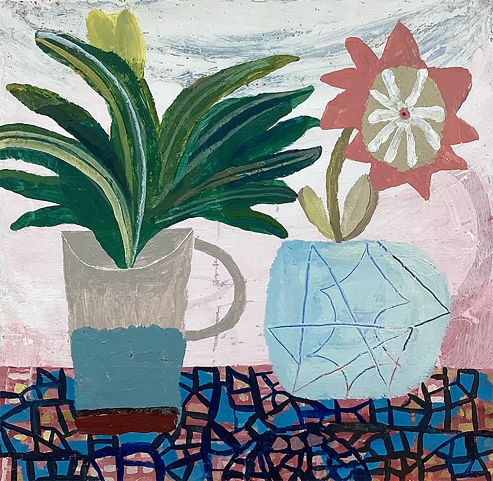 Andrea Humphries - Still Life with Mozaic Table, original art, affordable art, floral art For ...