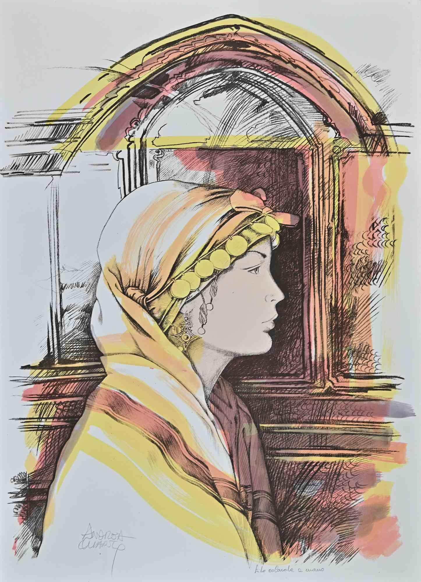 Andrea Quarto - Female Water Carrier - Hand-Colored Lithograph by A ...