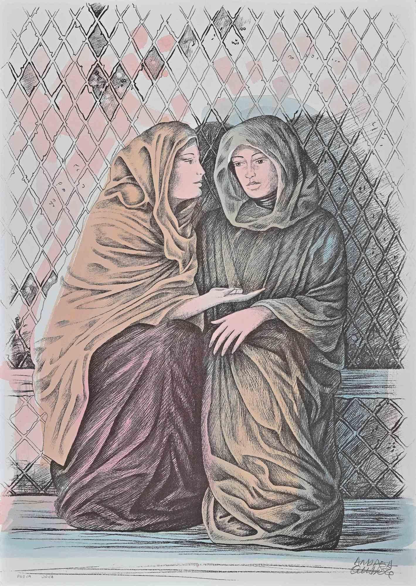 Andrea Quarto - Female Water Carrier - Hand-Colored Lithograph by A ...