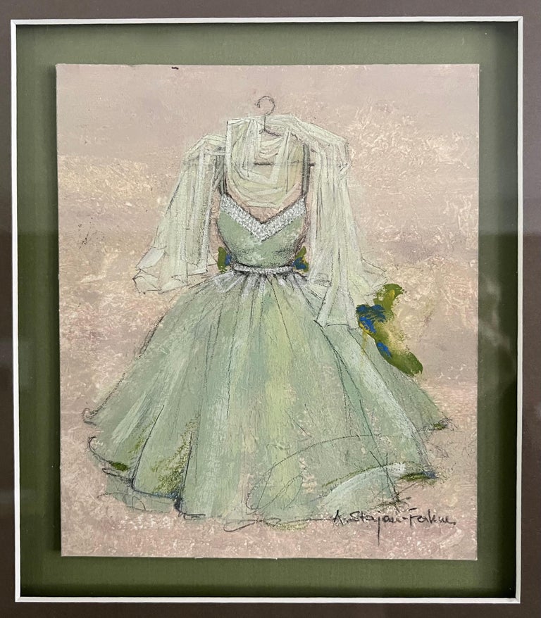 Andrea Stajan-Ferkul - Chiffon In Green, 14"x16", Framed Dress Painting ...