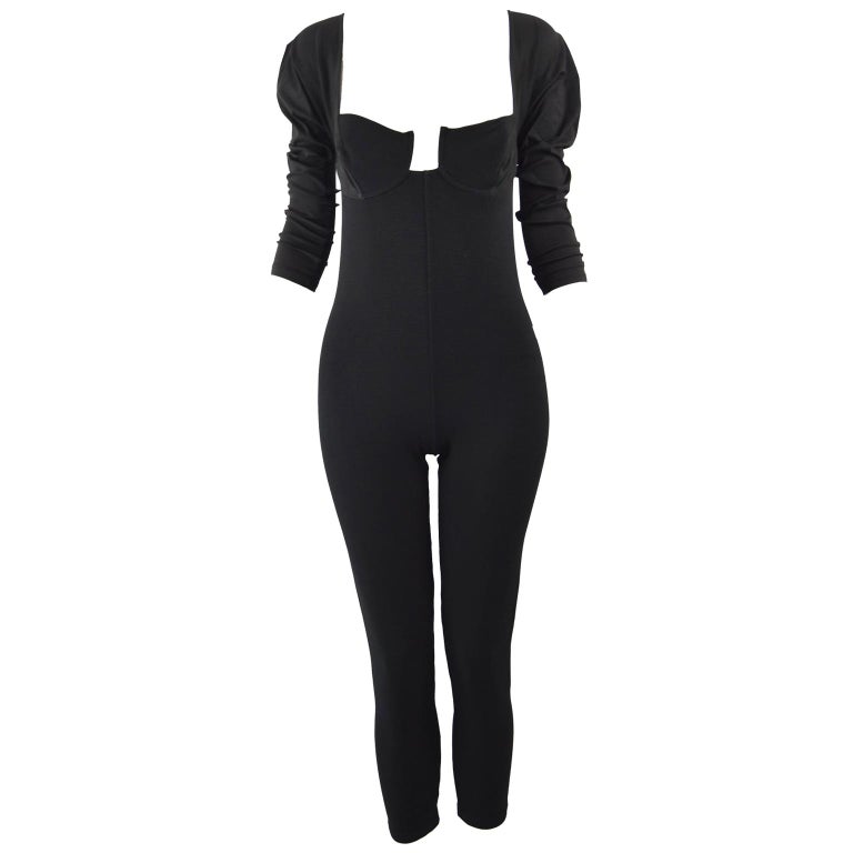 Andrea Templer Paris Black Bodycon Jersey and Taffeta Jumpsuit w ...