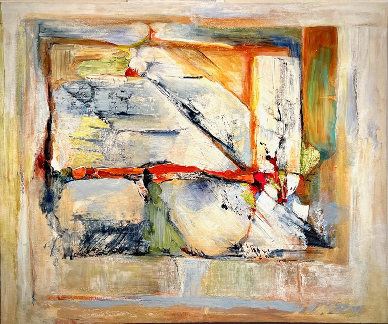 Andrei Petrov - DETOUR - Large gestural abstract painting in red, cream ...