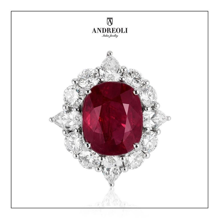 Andreoli 13.57 Carat Mozambique Ruby Diamond 18 Karat Platinum Ring Certified For Sale at 1stDibs