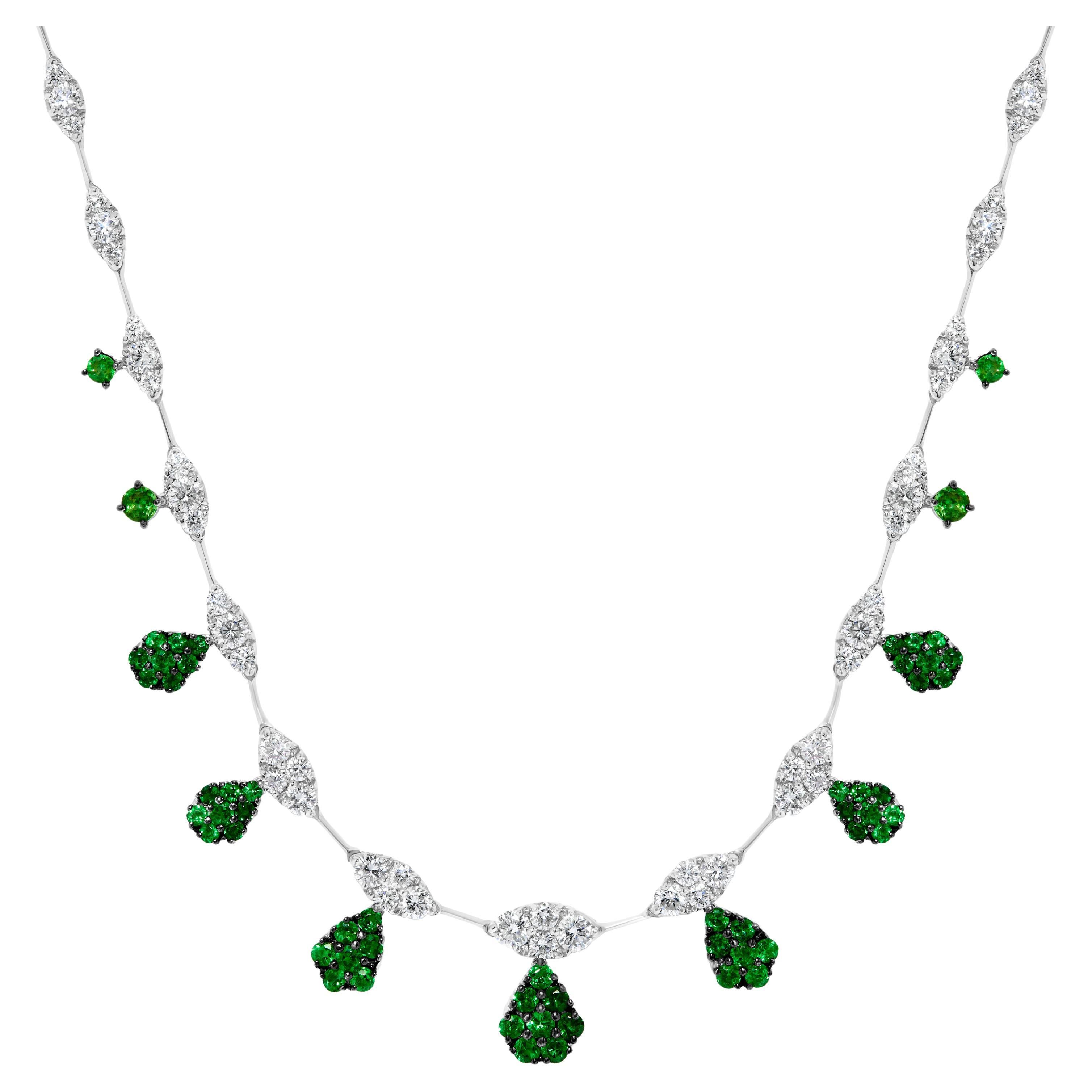 Andreoli 5.92 Carat Diamond Tsavorite 18 Karat White Gold Necklace For ...