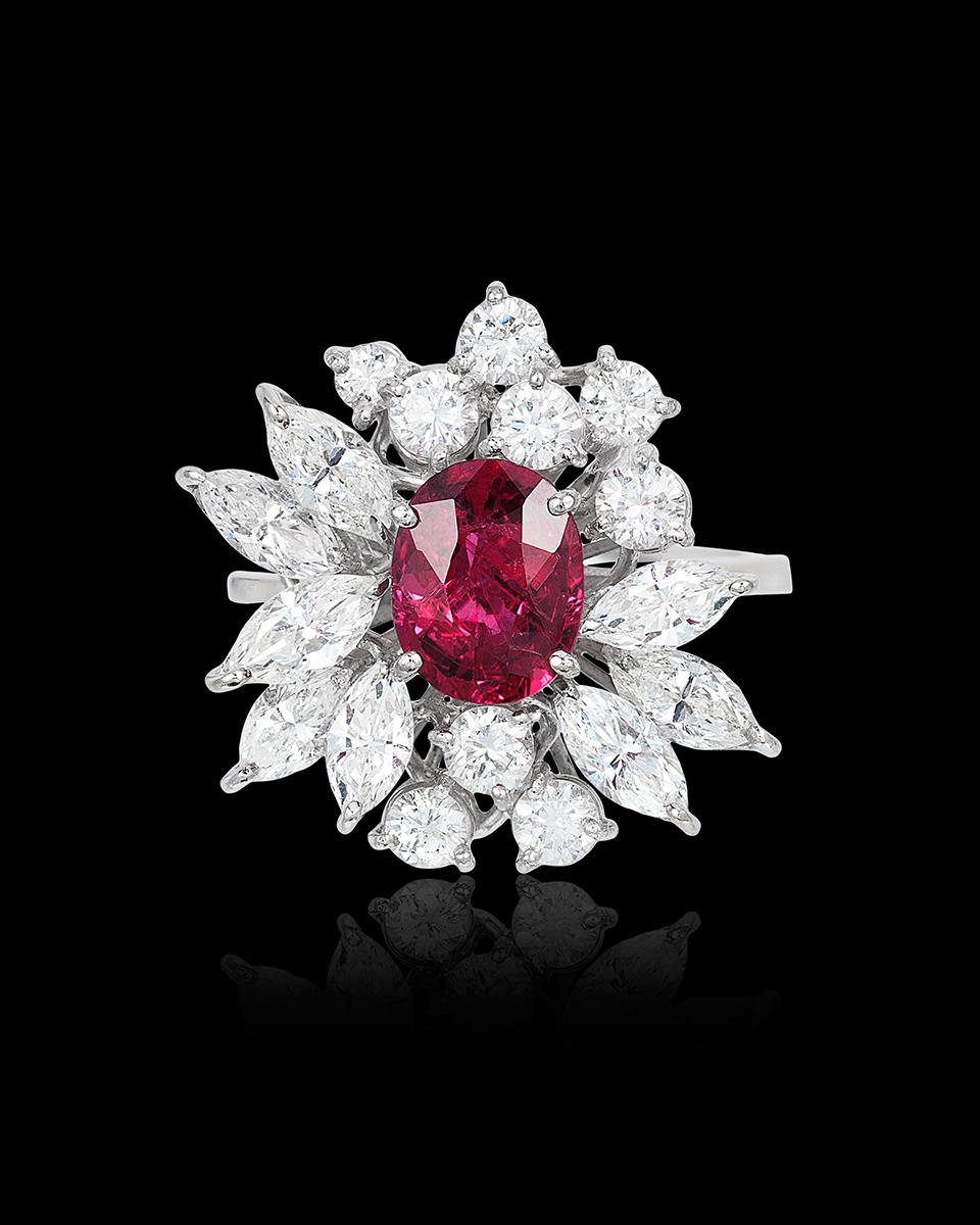 Andreoli CDC Certified 1.70 Carat Thailand Siam Oval Ruby Diamond Cocktail Ring For Sale at ...