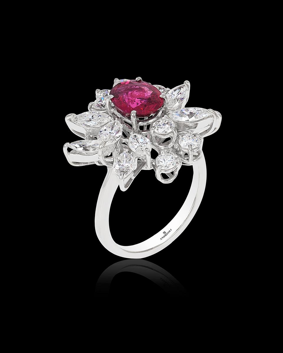 Andreoli CDC Certified 1.70 Carat Thailand Siam Oval Ruby Diamond Cocktail Ring For Sale at ...
