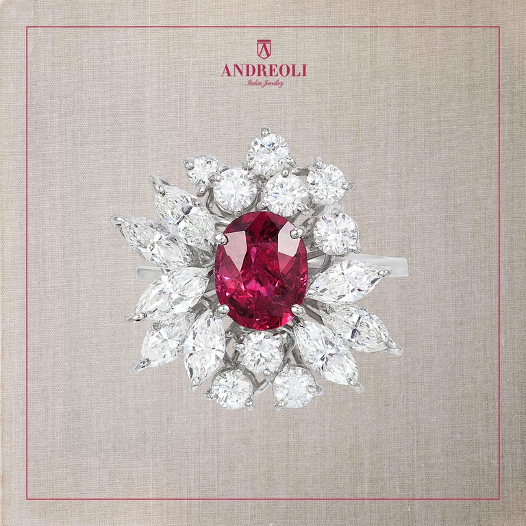 Andreoli CDC Certified 1.70 Carat Thailand Siam Oval Ruby Diamond Cocktail Ring For Sale at ...