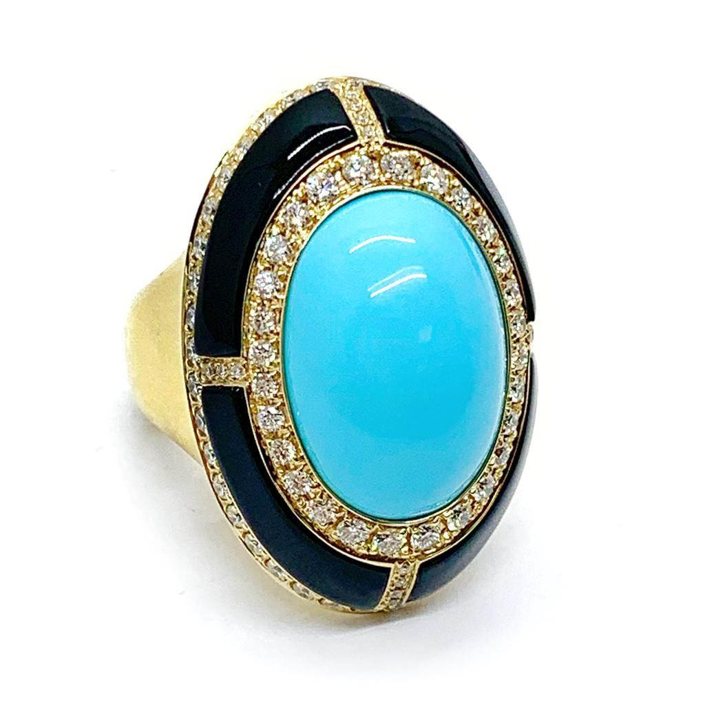 Andreoli Diamond Turquoise Onyx 18 Karat Yellow Gold Ring For Sale at ...