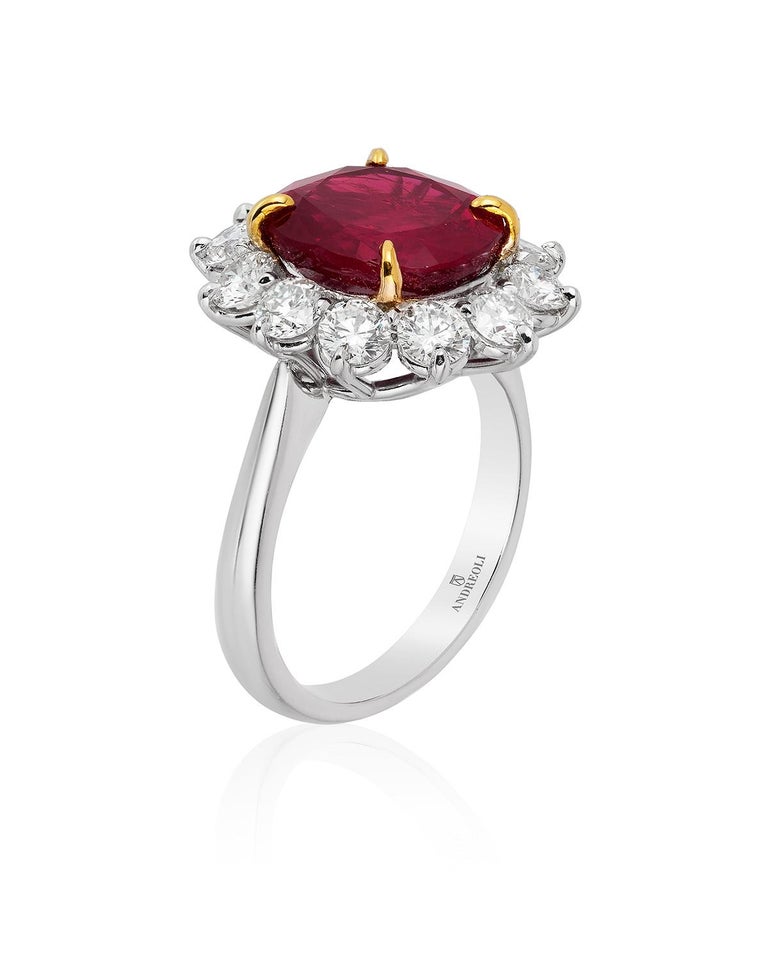 Andreoli GIA Certified 6.03 Carat Burma Ruby Diamond Platinum Ring For Sale at 1stDibs