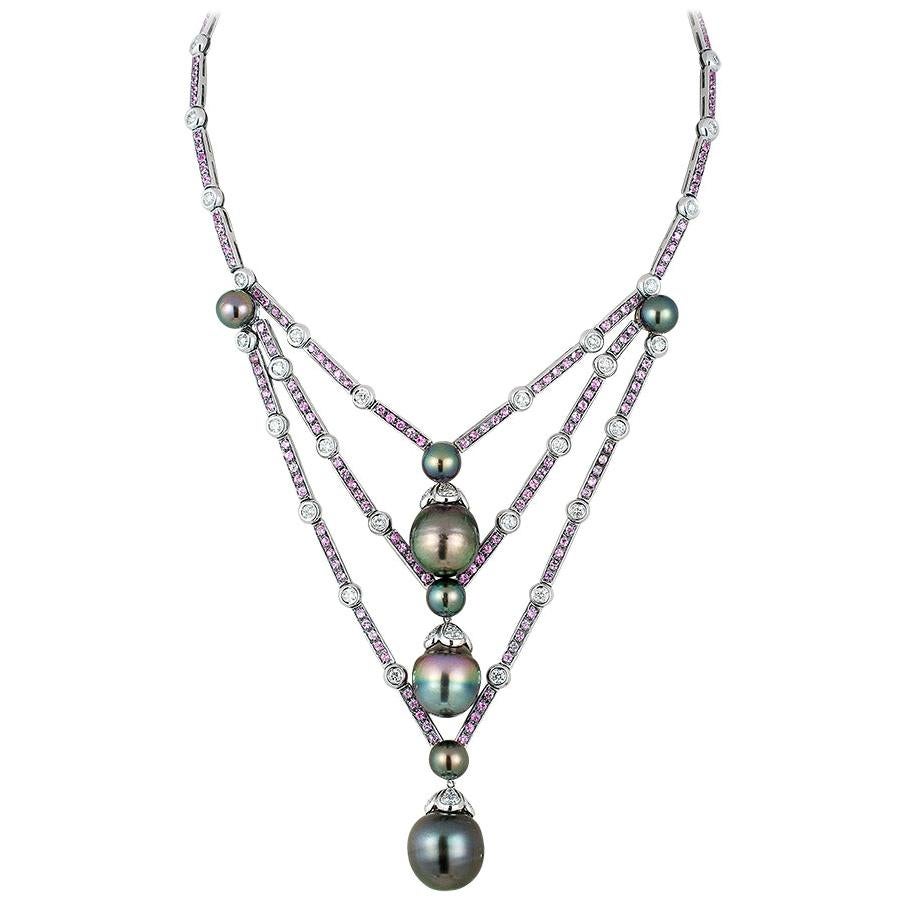 Draping Sapphire and Pearl Necklace at 1stDibs