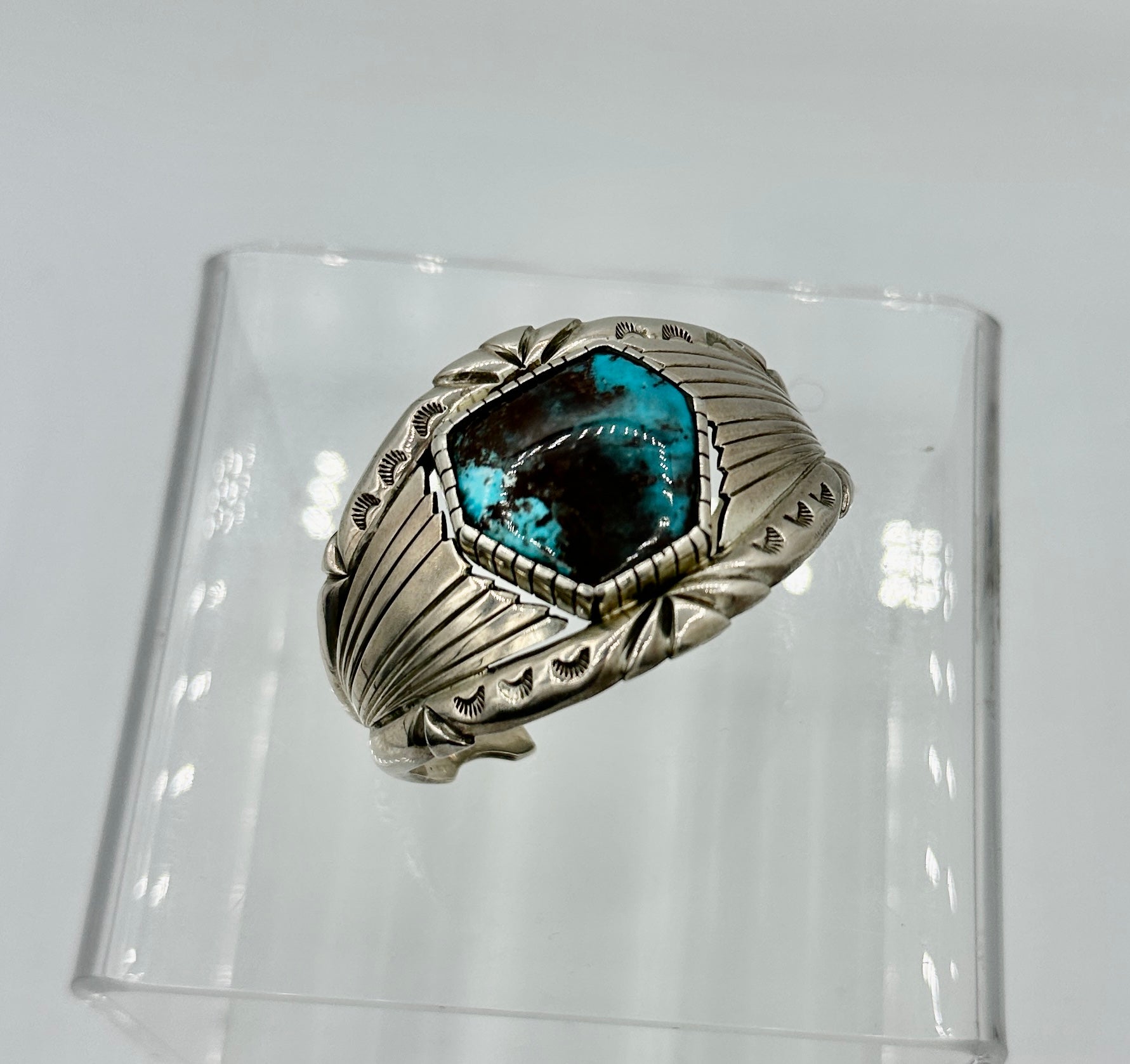 ANDREW ALVAREZ TURQUOISE CUFF BRACELET STERLING SILVER Native American ...