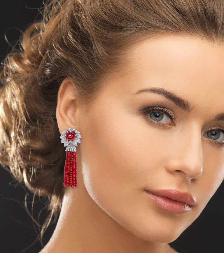 Andrew Clunn Ruby and Diamond Tassel Drop Earrings For Sale at 1stDibs