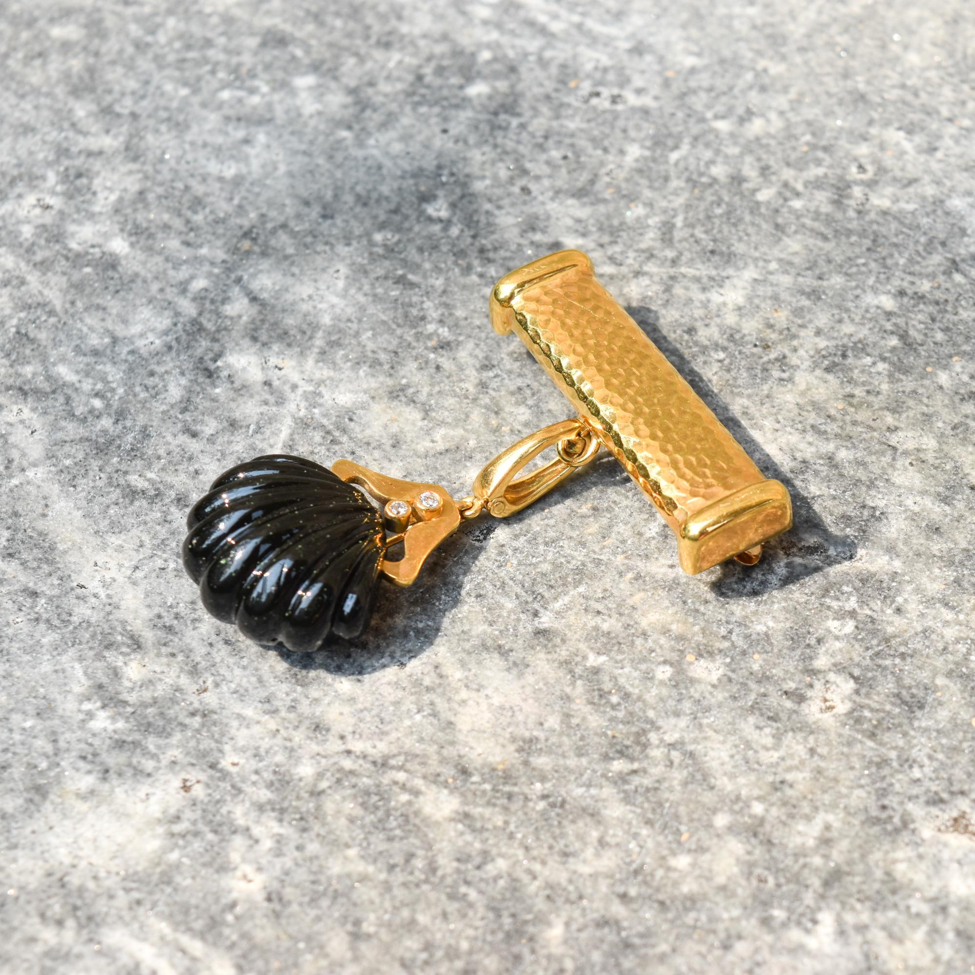 Andrew Clunn Diamond Onyx Shell Pendant Bar Pin In 18K Yellow Gold For ...