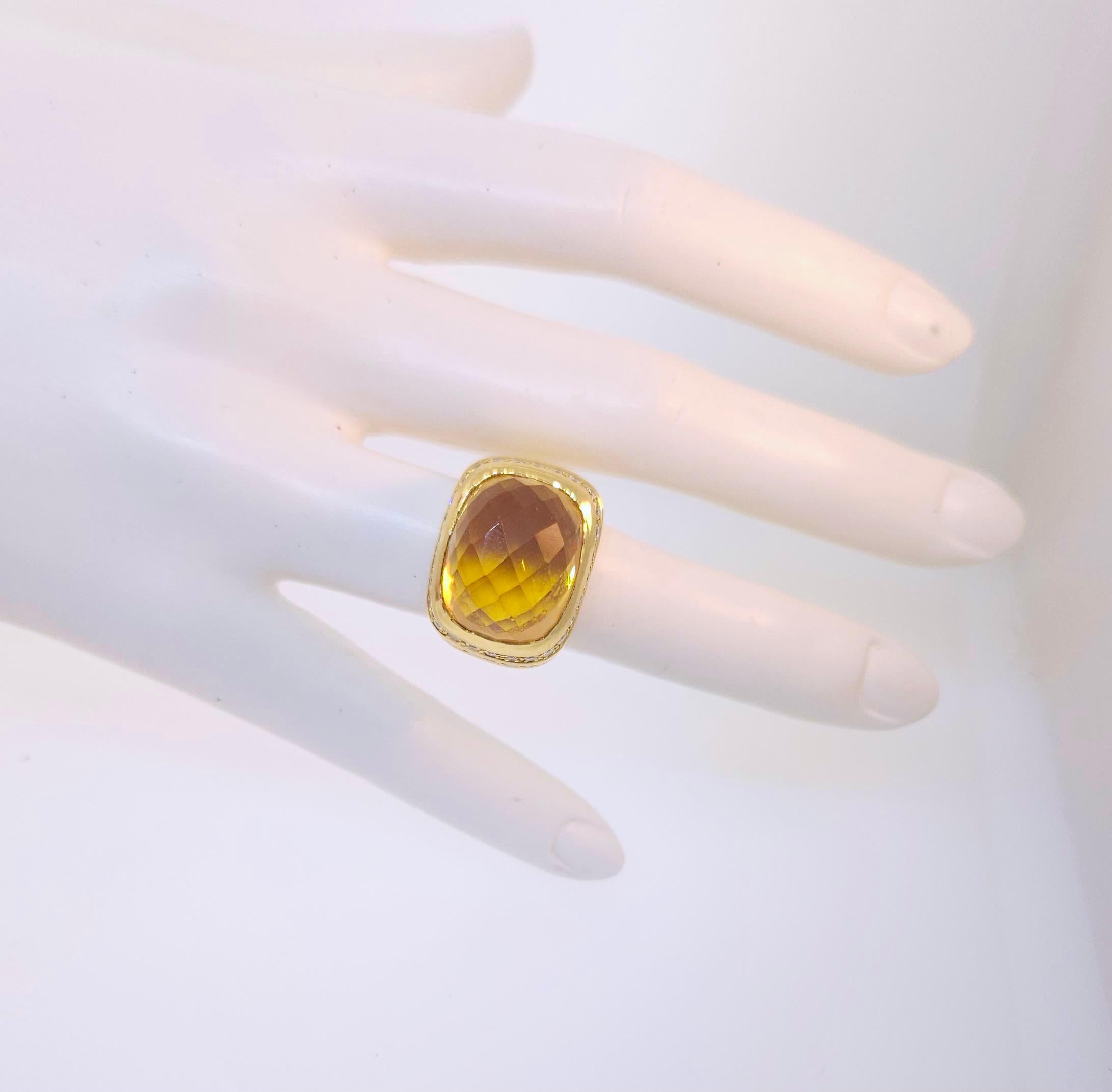 Andrew Clunn Large 18k Yellow Gold Diamond and Citrine Dome Ring For ...