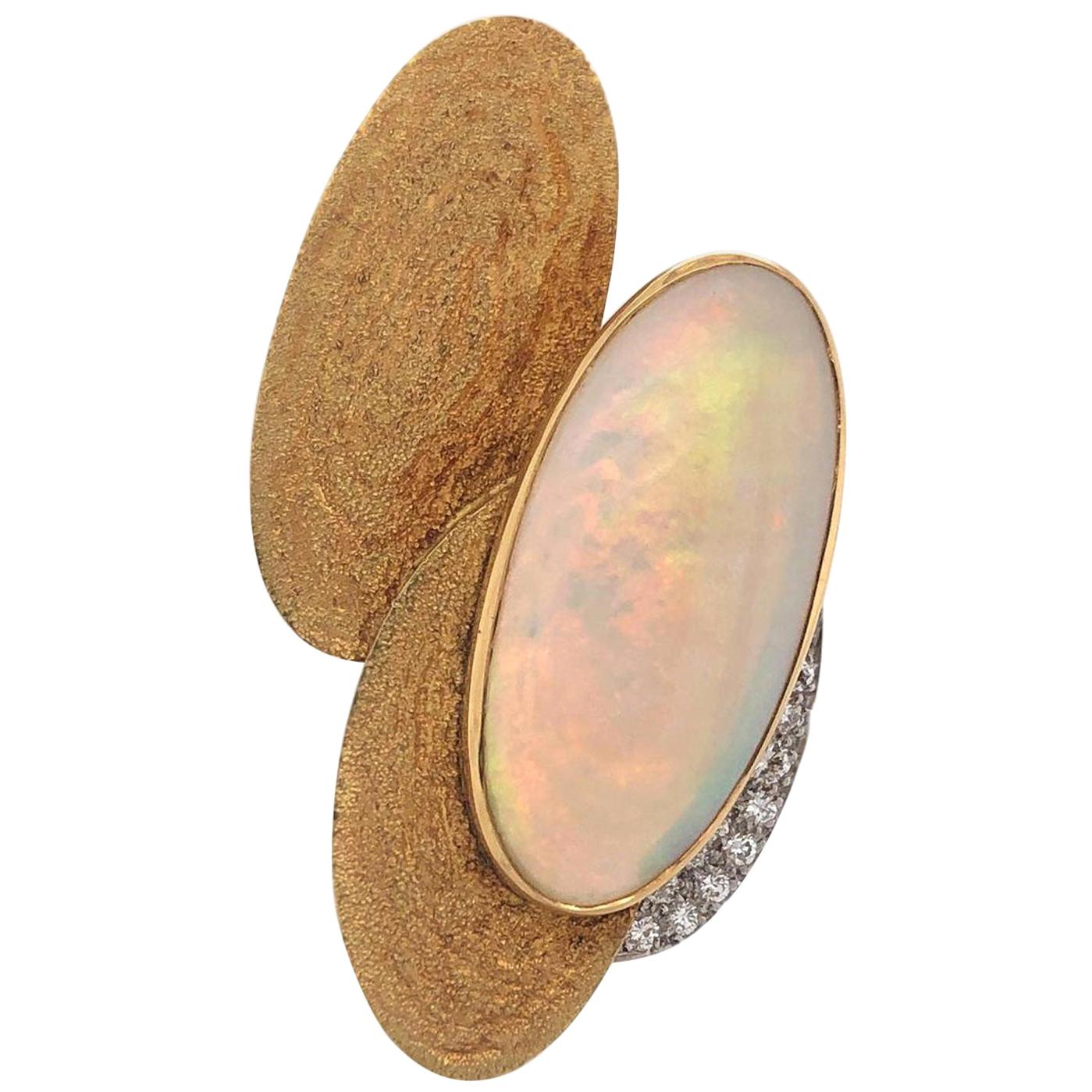 Andrew Grima 1970s Opal Gold and Diamond Brooch For Sale at 1stDibs