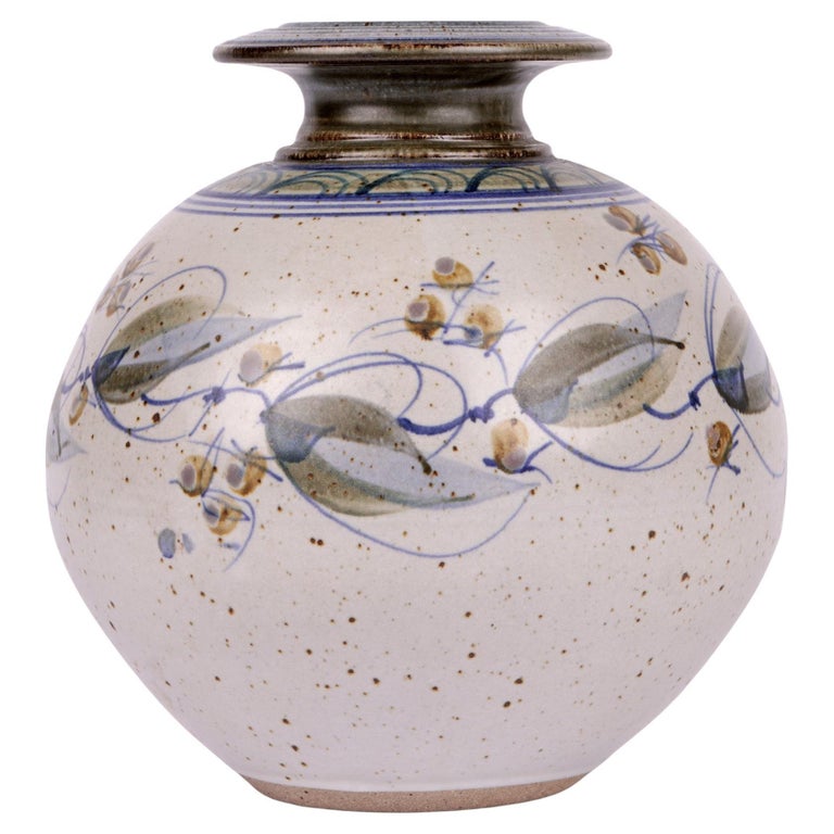 Andrew Hague Studio Pottery Vase with Trailing Foliage For Sale at 1stDibs