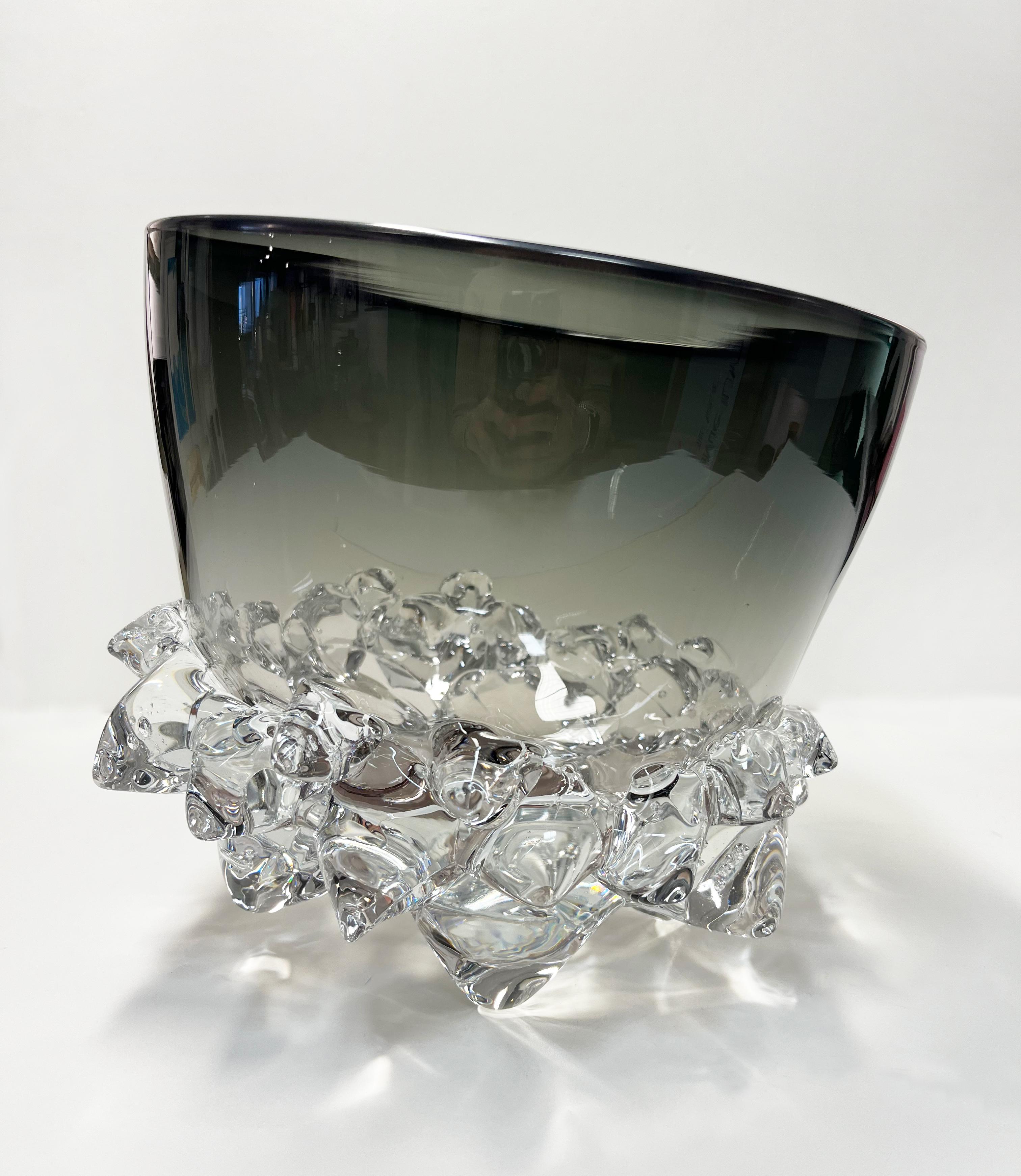 Andrew Madvin - 9" Glass Thorn Vessel, Neutral Grey, art glass bowl For ...