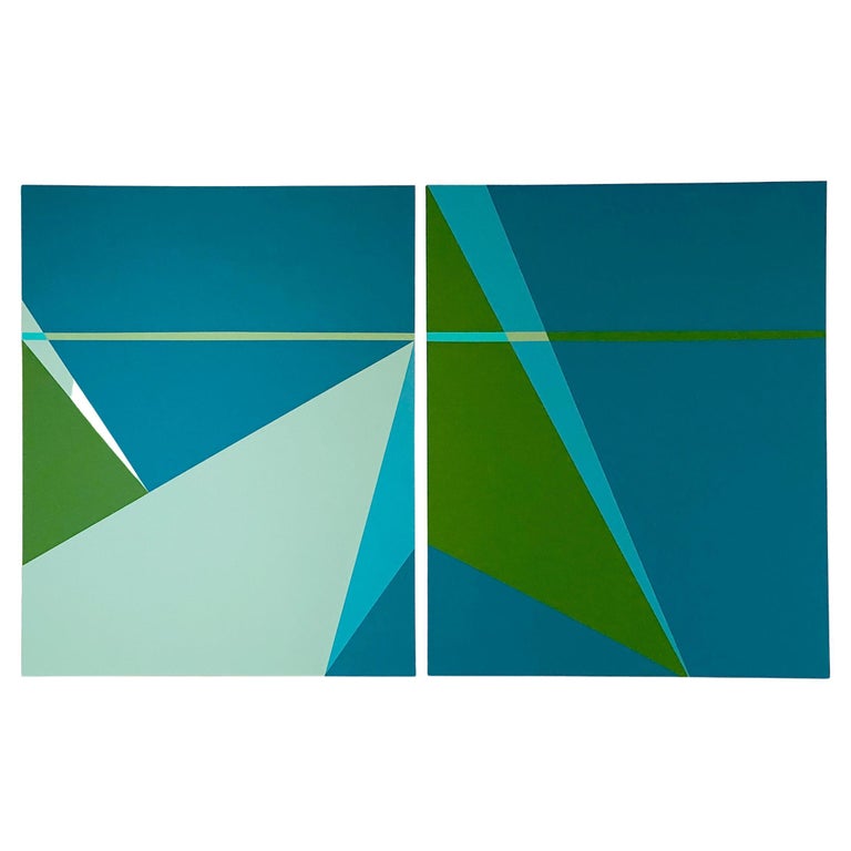 Andrew Mandolene, Teal Time, Diptych, Hard Edge Abstract Modern ...