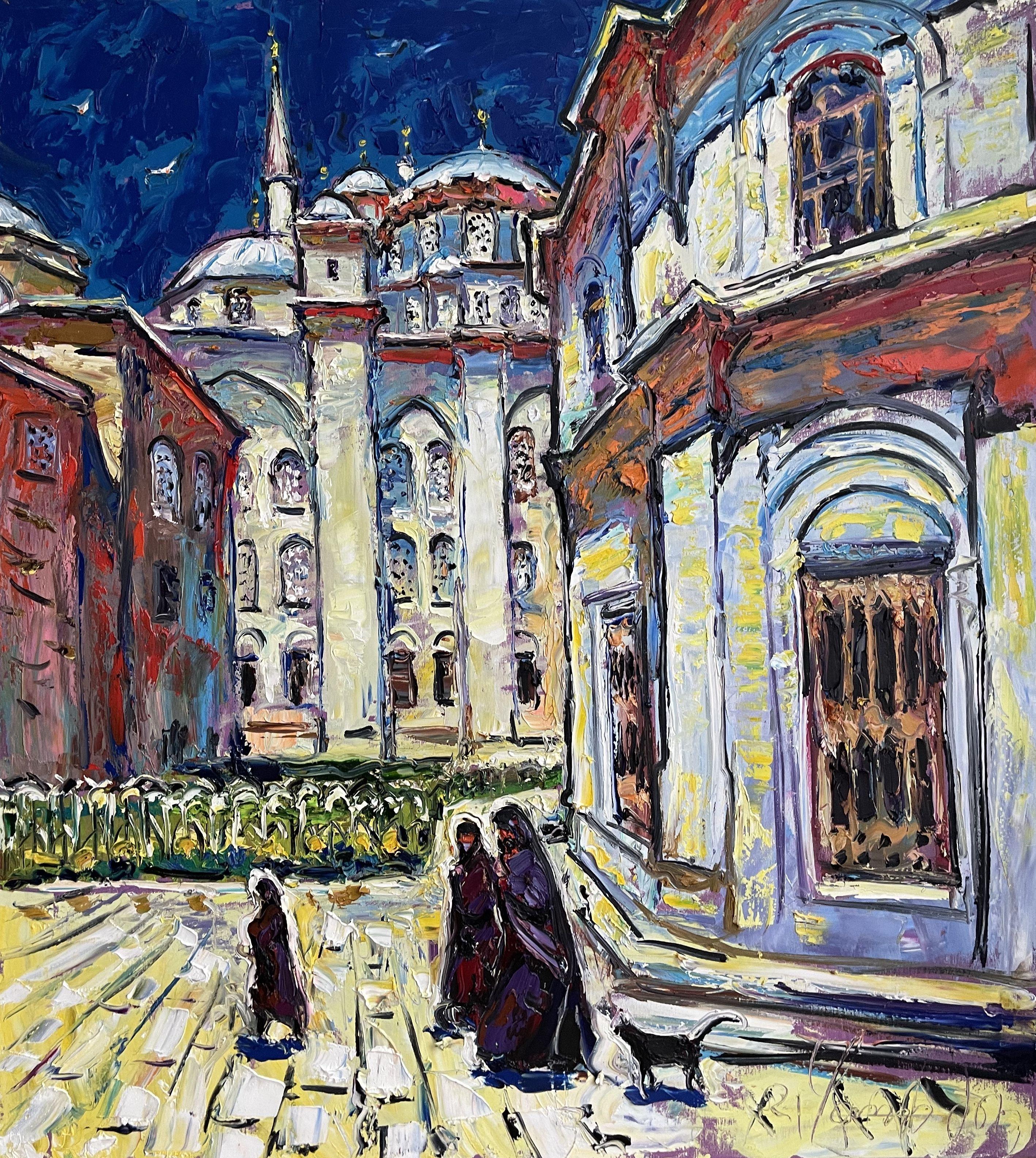 Frank Freed - "Istanbul Tenement" Architectural Yellow Toned Painting ...