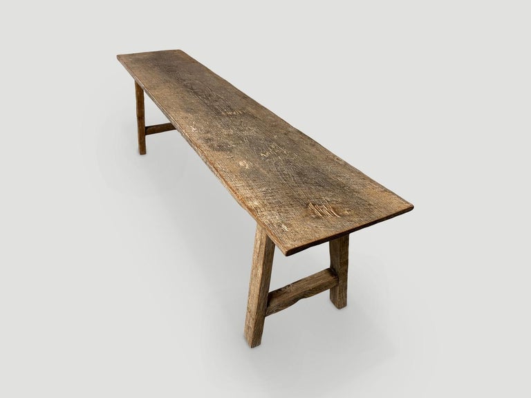 Andrianna Shamaris Antique Teak Wood Wabi Sabi Bench For Sale at 1stDibs