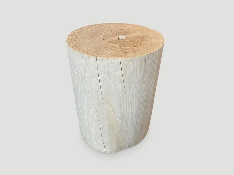 Andrianna Shamaris Bleached Teak Wood Cylinder Side Table or Stool at ...