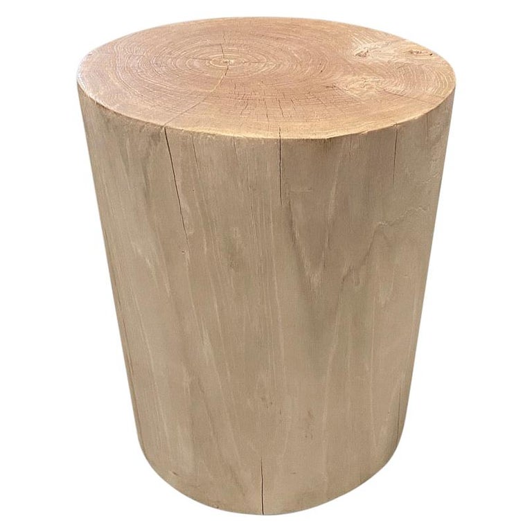 Andrianna Shamaris Bleached Teak Wood Cylinder Side Table or Stool For ...