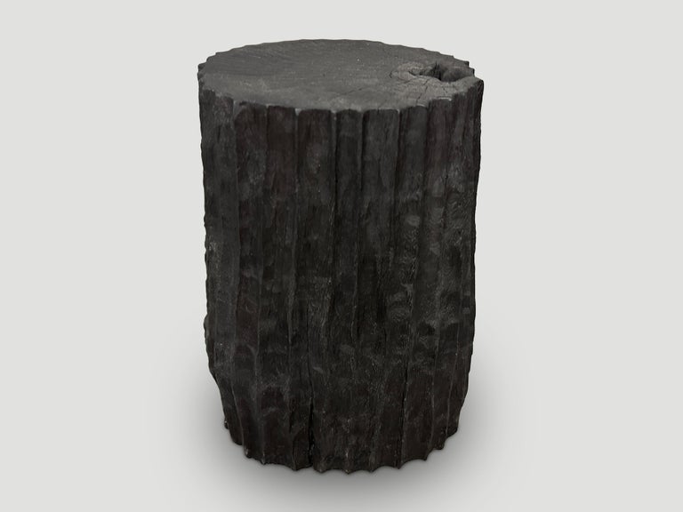 Andrianna Shamaris Charred Minimalist Column Teak Wood Side Table For ...