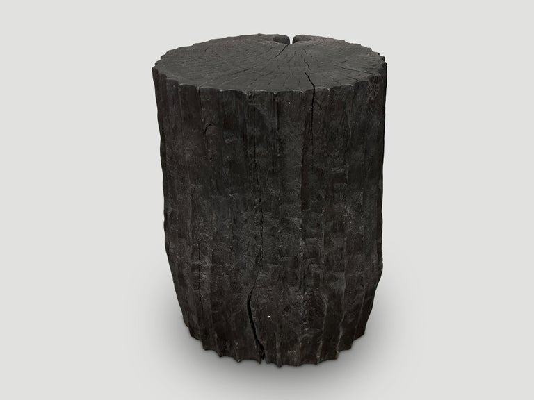Andrianna Shamaris Charred Minimalist Column Teak Wood Side Table For ...