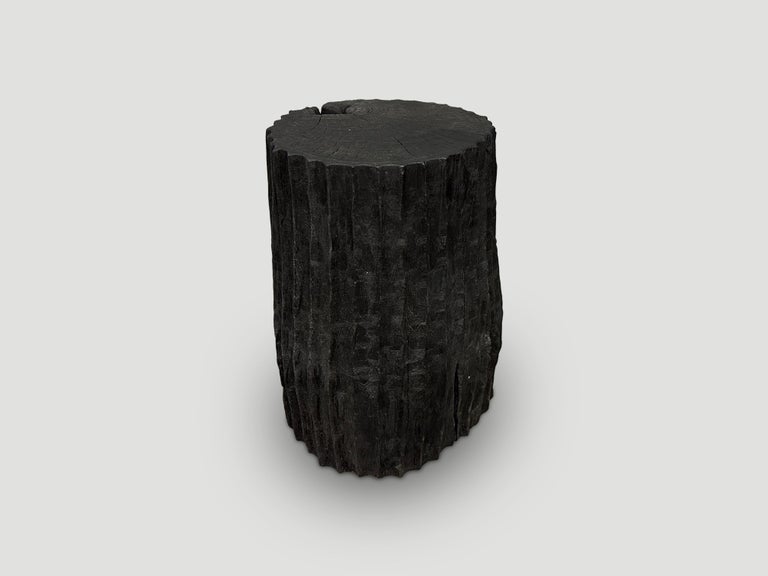 Andrianna Shamaris Charred Minimalist Column Teak Wood Side Table For ...