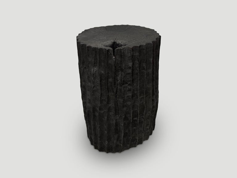 Andrianna Shamaris Charred Minimalist Column Teak Wood Side Table For ...