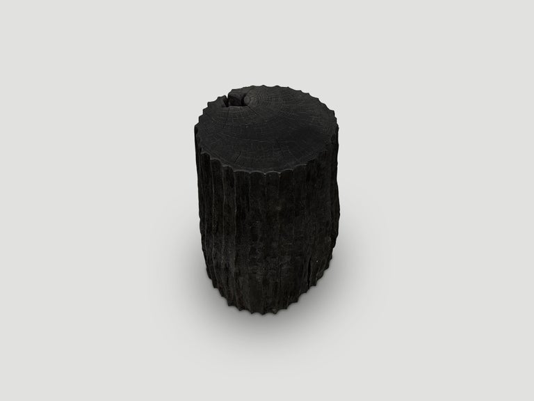 Andrianna Shamaris Charred Minimalist Column Teak Wood Side Table For ...
