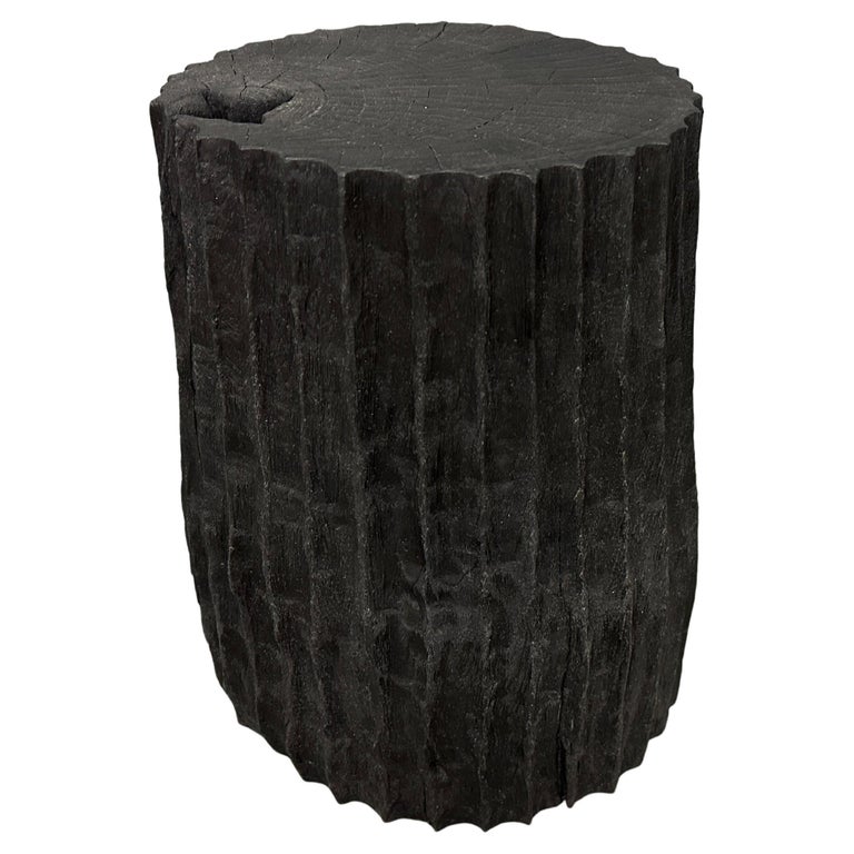Andrianna Shamaris Charred Minimalist Column Teak Wood Side Table For ...