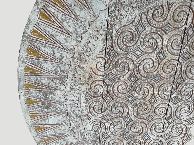 Circular Hand Carved Wooden Panel For Sale at 1stDibs