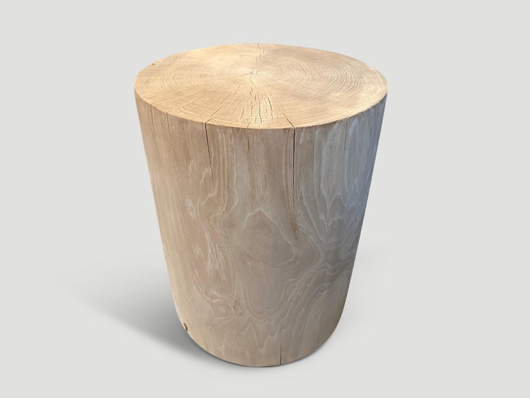Andrianna Shamaris Cylinder Bleached Teak Wood Side Table or Stool For ...