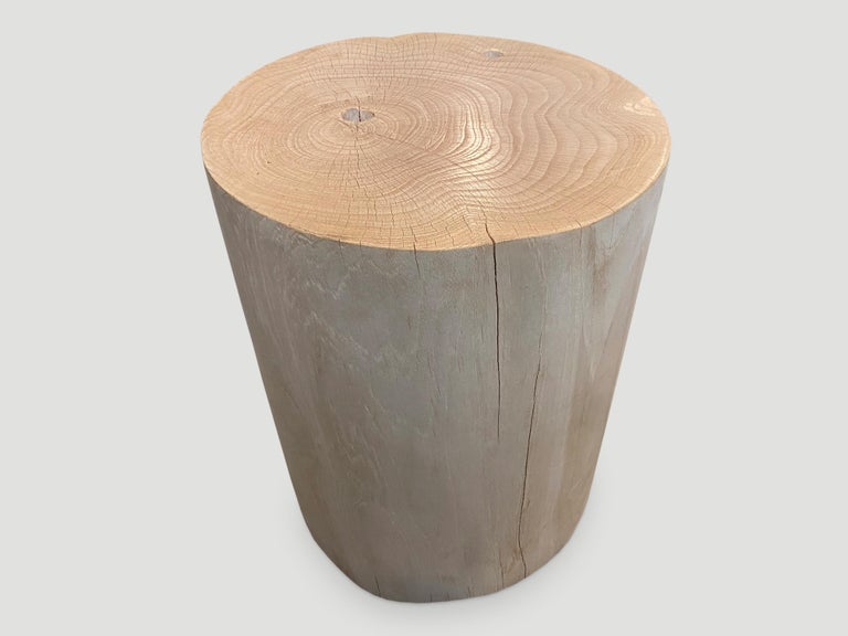 Andrianna Shamaris Cylinder Bleached Teak Wood Side Table or Stool For ...